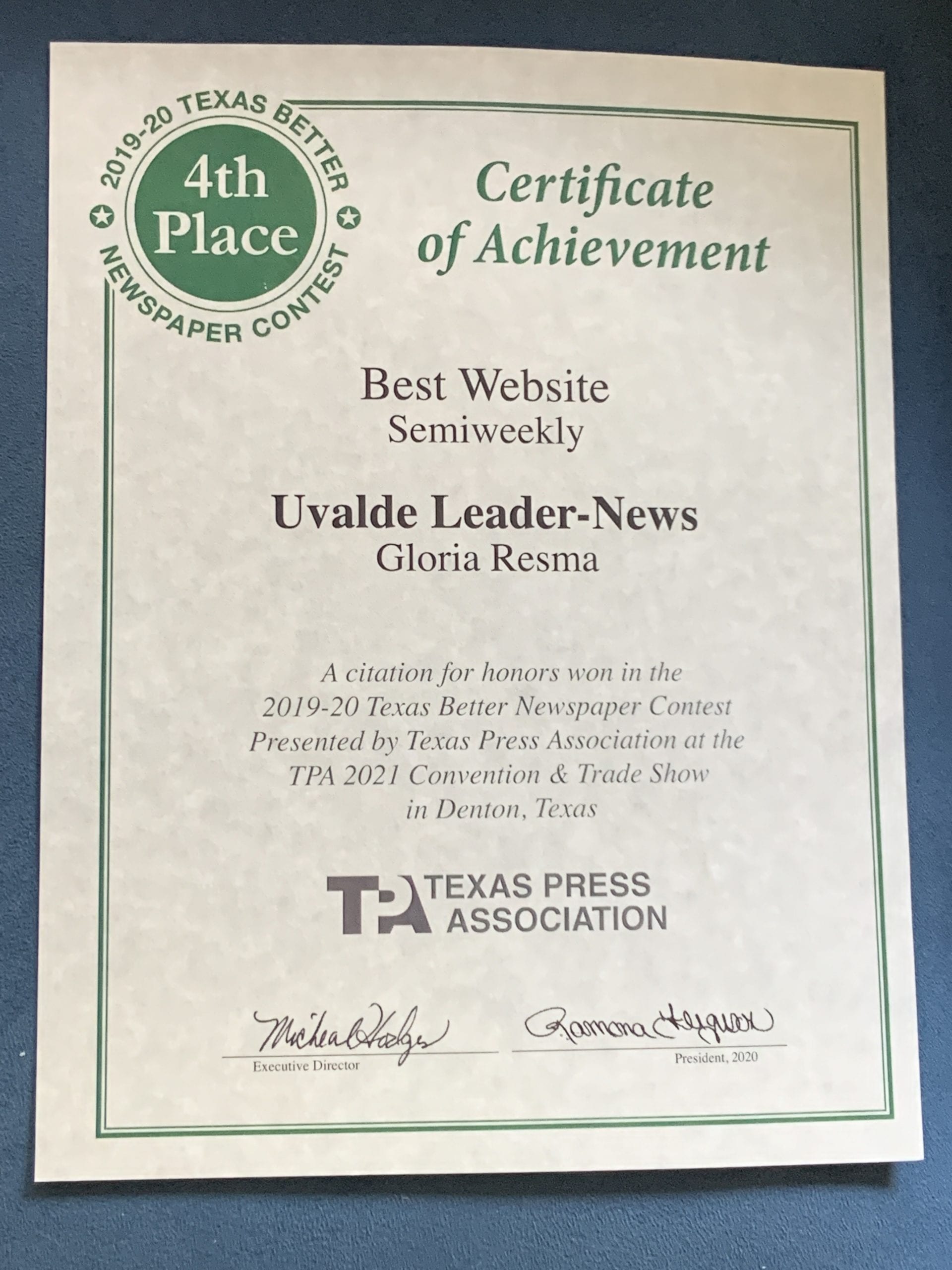 Uvalde Leader-News receives recognition for website - Our-Hometown